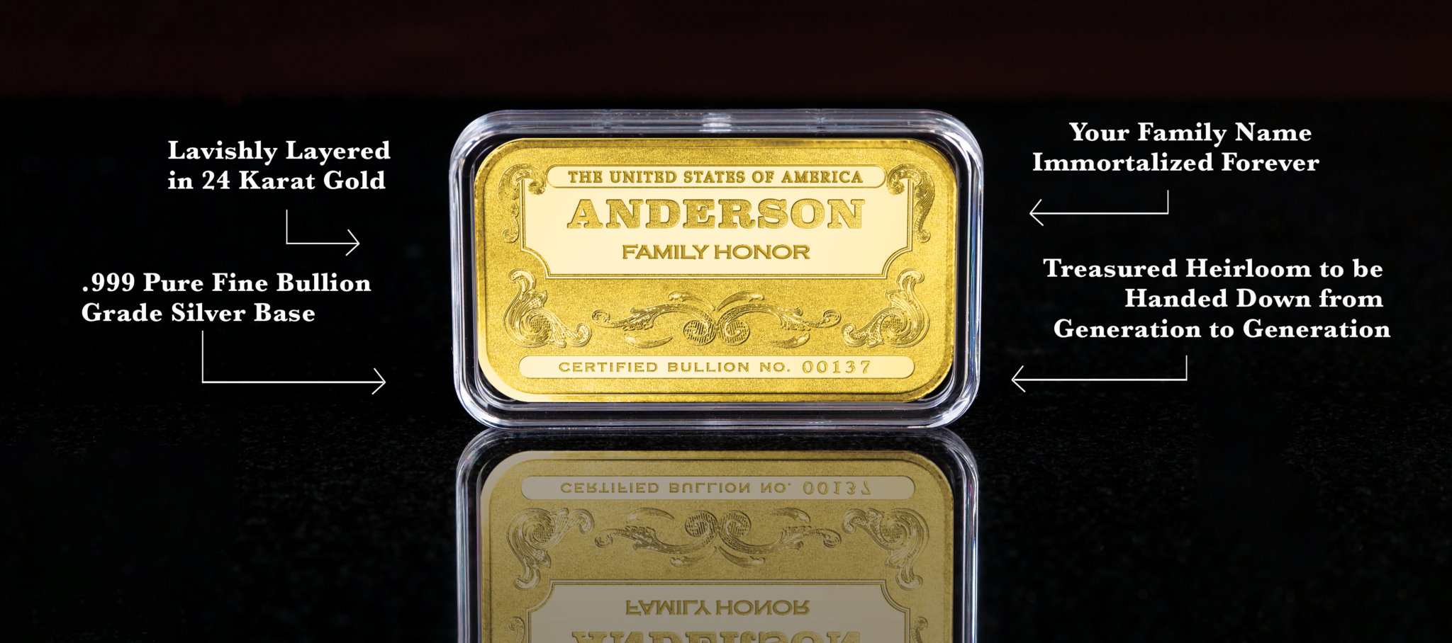 24K Gold Plated Personalized Bars - Lincoln Treasury